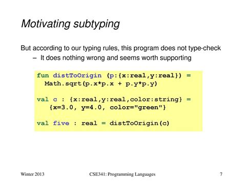Cse341 Programming Languages Lecture 24 Subtyping Ppt Download