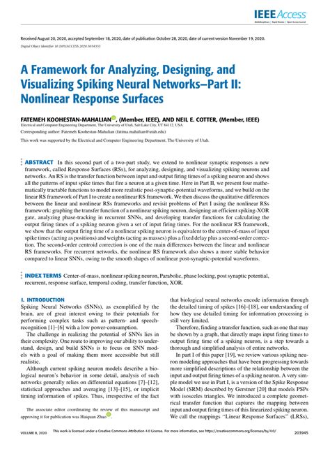Pdf A Framework For Analyzing Designing And Visualizing Spiking Neural Networks—part Ii