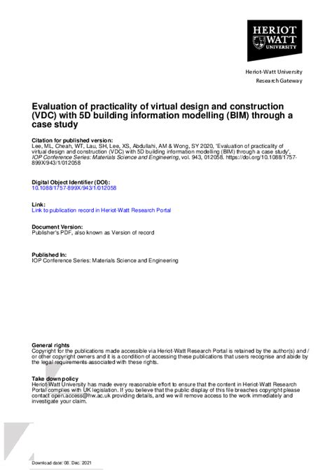 Pdf Evaluation Of Practicality Of Virtual Design And Construction Vdc With 5d Building
