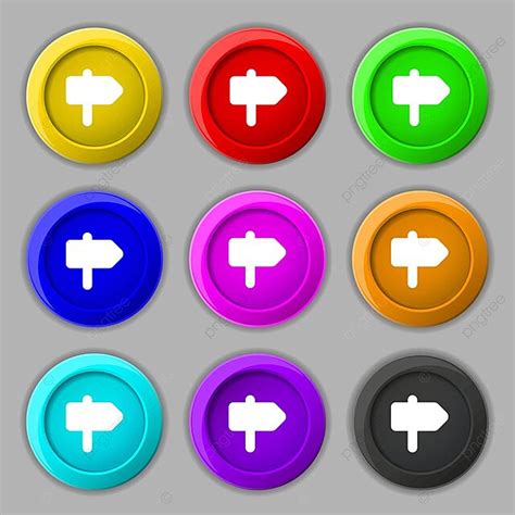Vector Illustration Of Nine Round Colorful Buttons Featuring An Information Road Icon Sign