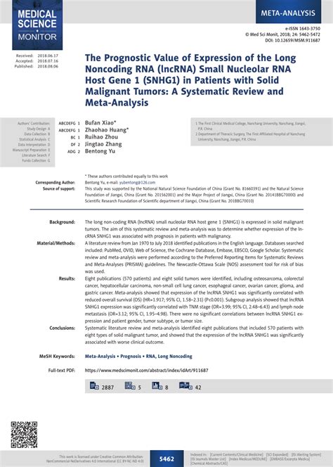 Pdf The Prognostic Value Of Expression Of The Long Noncoding Rna