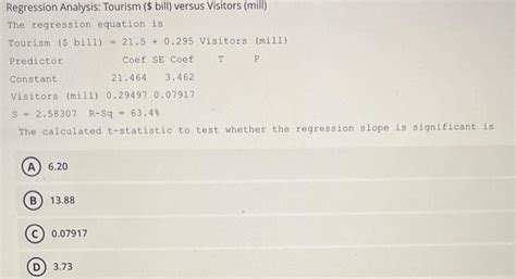 Solved Regression Analysis Tourism Bill Versus
