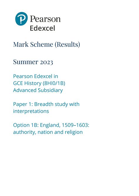 SOLUTION Edexcel As Level History Paper B Mark Scheme June Studypool