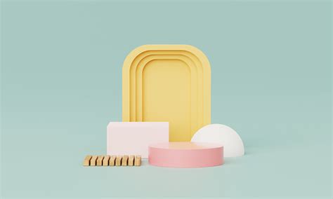 3d 렌더링 모형을 위한 최소한의 빈 연단 플랫폼 배경 제품 또는 화장품 쇼 장면 파스텔 및 따뜻한 다채로운 톤 추상적인 기하학적 스튜디오를 위한 받침대 0명에 대한 스톡