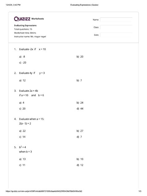 Quiz Expressions Pdf