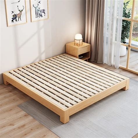 Bigmaii Natural Soild Wood Bed Frame Without Headboard