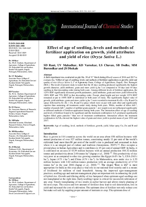 Pdf Effect Of Age Of Seedling Levels And Methods Of Fertilizer