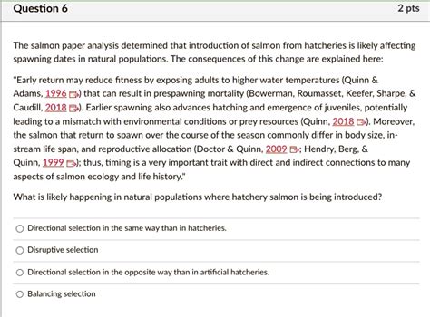 SOLVED The Salmon Paper Analysis Determined That The Introduction Of Salmon From Hatcheries Is