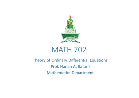 Pdf Math 702 Theory Of Ordinary Differential Equations