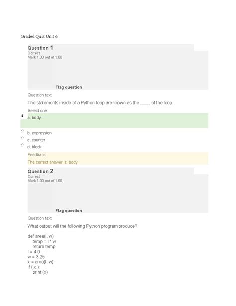 CS Graded Quiz Unit Graded Quiz Unit Question Correct Mark Out Of Flag