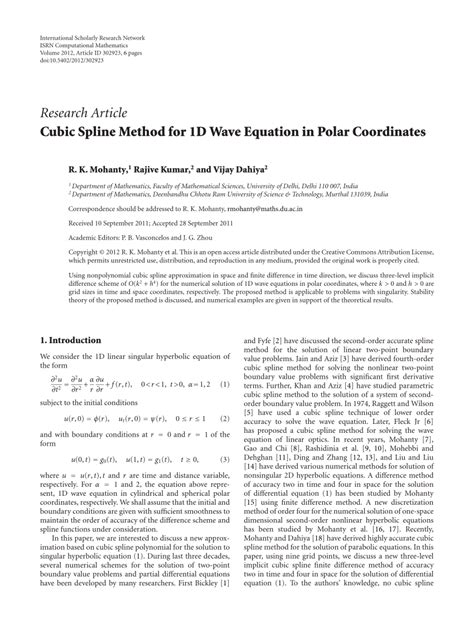 Pdf Cubic Spline Method For 1d Wave Equation In Polar Coordinates