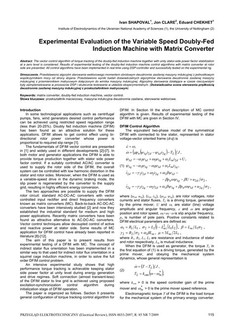 pdf experimental evaluation of the variable speed doubly fed