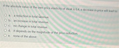 Solved If The Absolute Value Of The Own Price Elasticity Of Chegg