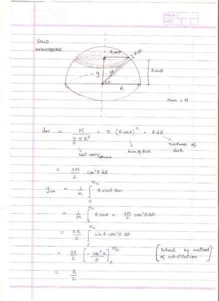 Homework And Exercises Centre Of Mass Of Solid Hemisphere Physics