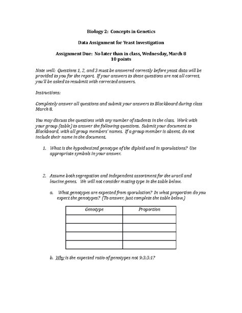 Yeast Data Assignment S17 Biology 2 Concepts In Genetics Data