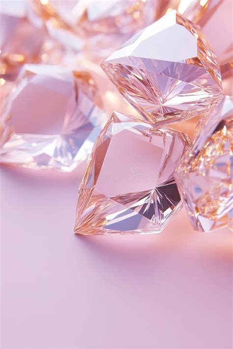 A Surface Covered With Faceted Diamonds And Golden Shapes Glistens Under Soft Pink Light