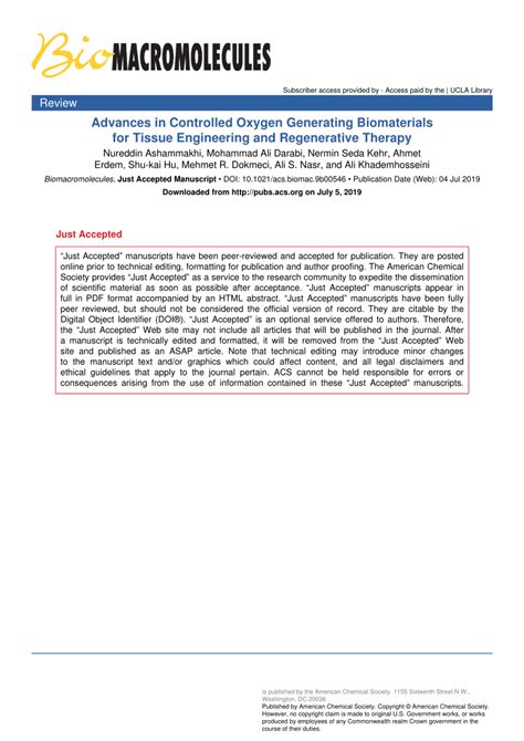 Pdf Advances In Controlled Oxygen Generating Biomaterials For Tissue Engineering And