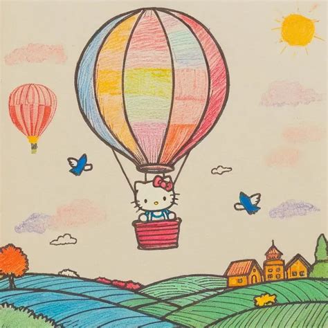 Hello Kitty In A Hot Air Balloon Coloring Page Free Printables Tiny