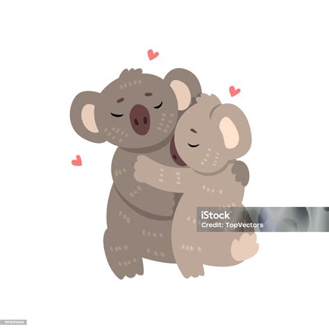 부부의 사랑 그들의 머리 위에 마음으로 포옹 하는 두 행복 Aniimals 수용에 귀여운 코알라 백색 Backgroun에 그림을