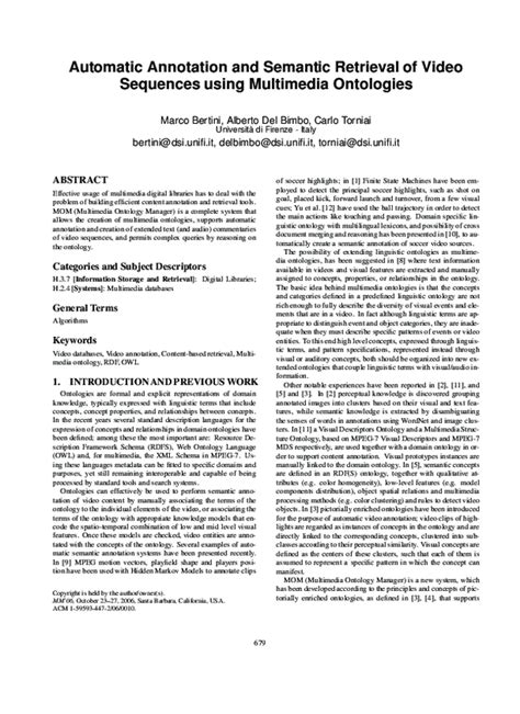 Pdf Automatic Annotation And Semantic Retrieval Of Video Sequences Using Multimedia Ontologies