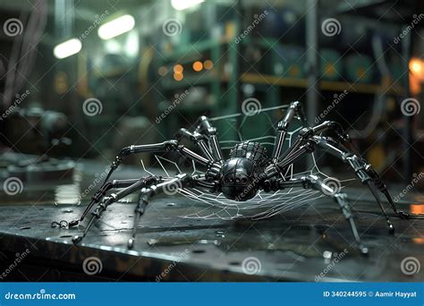 Hybrid Spiderbot Weaving A Complex Web With Advanced Robotics Stock Illustration Illustration