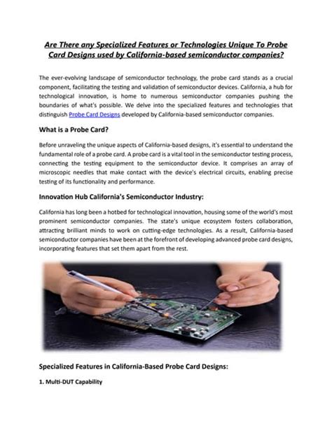 Exploring The World Of Probe Card Design In California Pdf