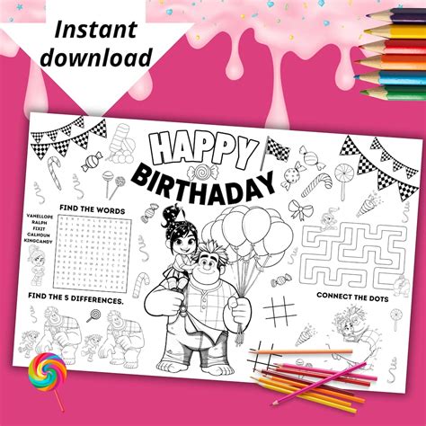 Wreck It Ralph Coloring Page Wreck It Ralph Birthday Placemat