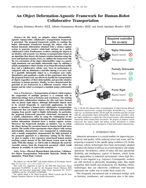 Pdf An Object Deformation Agnostic Framework For Human Robot Collaborative Transportation