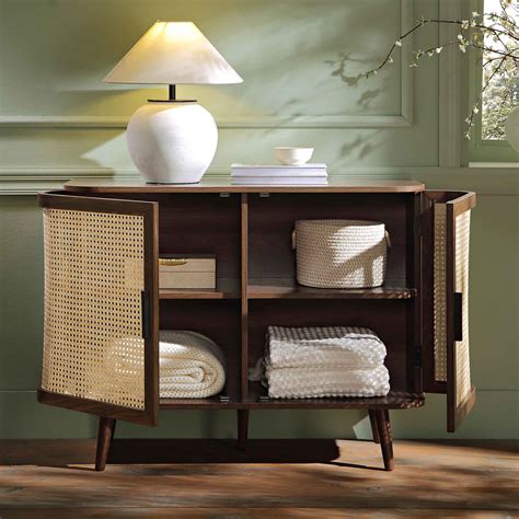 Izzy Curved Rattan 2 Door Small Sideboard Walnut Daals