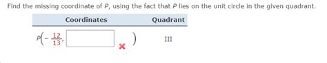Solved Find The Missing Coordinate Of P Using The Fact That
