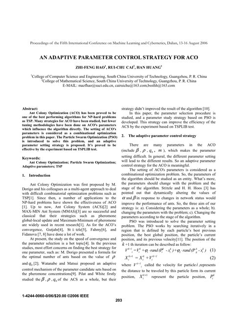 Pdf A Novel Aco Algorithm With Adaptive Parameter