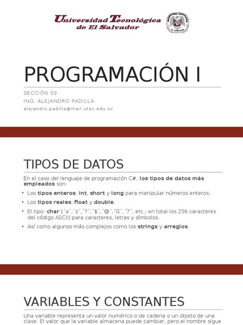 Declaración De Variables Pdf C Sharp Lenguaje De Programación Variable Informática