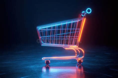 Sleek Minimalistic Shopping Cart Icon With Glowing Digital Lines On Deep Blue Background
