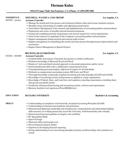 Assistant Controller Resume Assistant Controller Resume Examples For