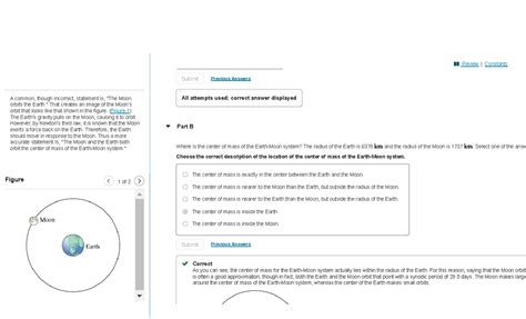 mastering physics ch 08 hw the center of mass of the earth moon sun