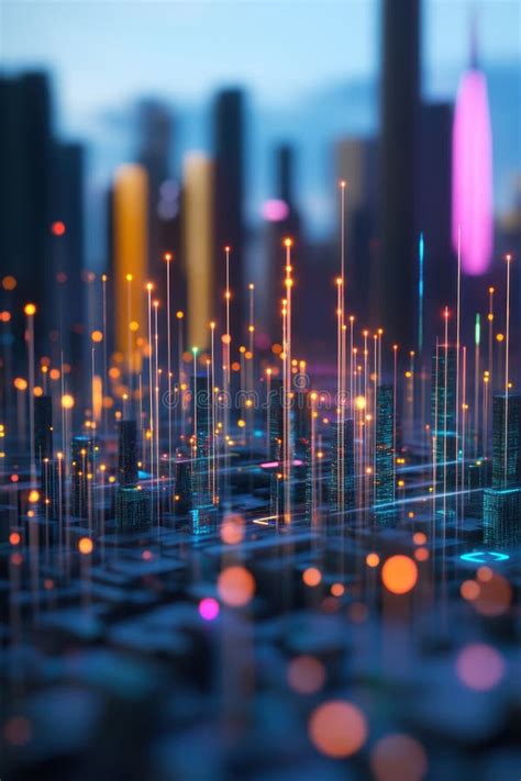 Futuristic Cityscape With Glowing Data Streams And Technology Lights