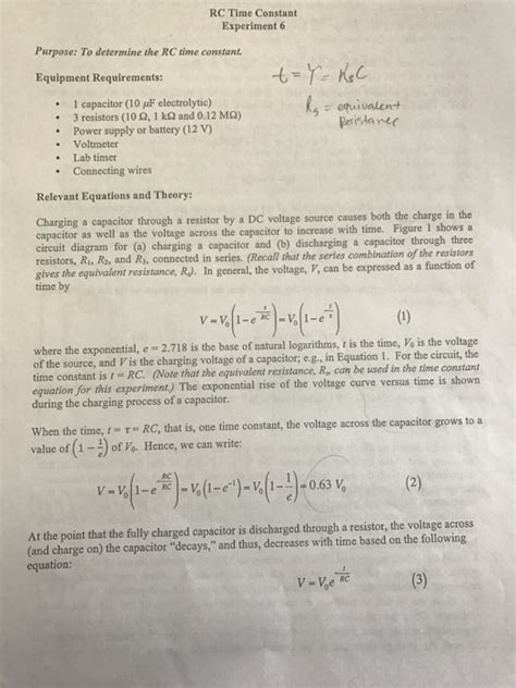Solved Rc Time Constant Experiment 6 Purpose To Determine