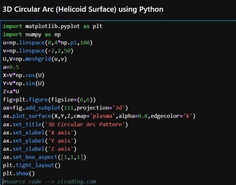 3d Circular Arc Helicoid Shape Using Python ~ Computer Languages Clcoding