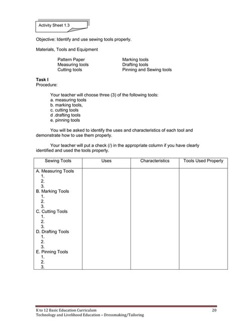 K To 12 Dressmaking And Tailoring Learning Modules Pdf Needlework