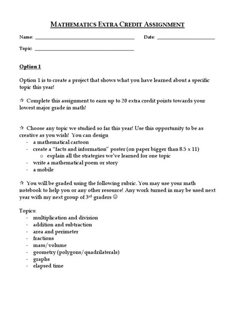 Math Extra Credit Pdf Teaching Mathematics Cognition