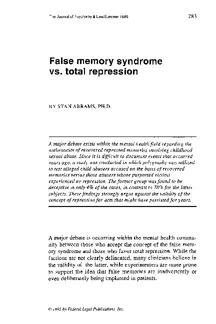 Pdf False Memory Syndrome Vs Total Repression