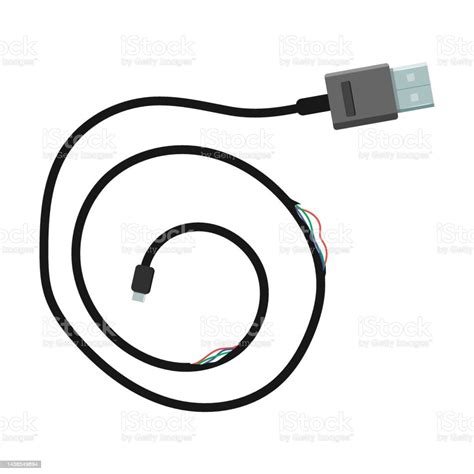 전기 Usb 케이블이 끊어졌습니다 전원 연결에 대 한 손상 된 코드의 벡터 그림입니다 흰색으로 분리된 플러그가 있는 만화 찢어진 전선 Usb 케이블에 대한 스톡 벡터 아트