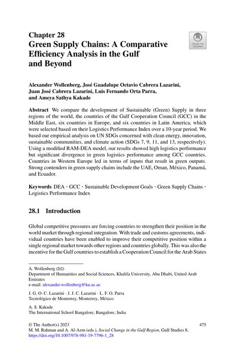 Pdf Green Supply Chains A Comparative Efficiency Analysis In The
