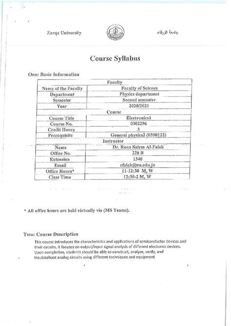 Electronic Devices Syllabus With Intended Learning Outcomes Schemes