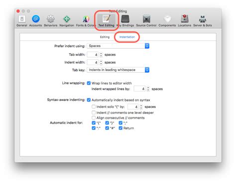 Tabs Is It Possible To Set Indent Settings In Xcode Per Project Or