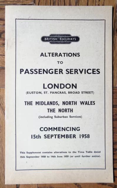 British Railways Eastern Region Passenger Timetable Supplement September 1958 Eur 115 Picclick It