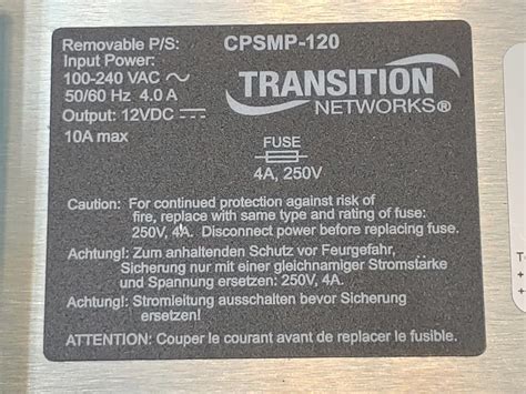 Transition Networks Cpsmp 120 Power Supply For Point System Chassis 100 240 Vac