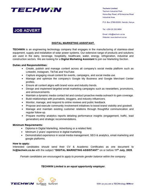 Digital Marketing Assistant Job Advert Pdf Digital Marketing