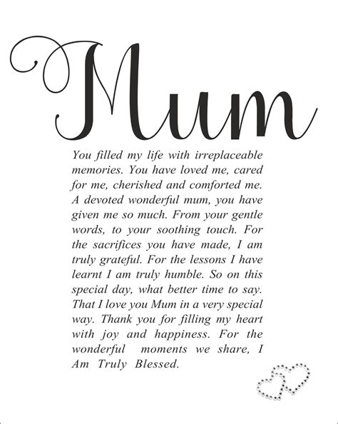 Mum To Cherish Framed Personalised Print Mothers Day Poems Mum Poems