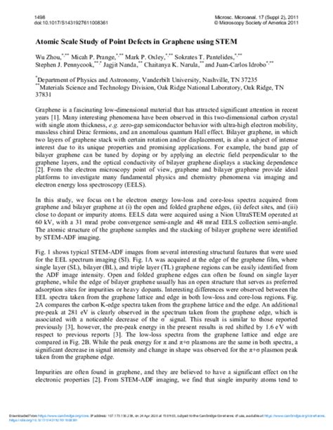 Pdf Atomic Scale Study Of Point Defects In Graphene Using Stem